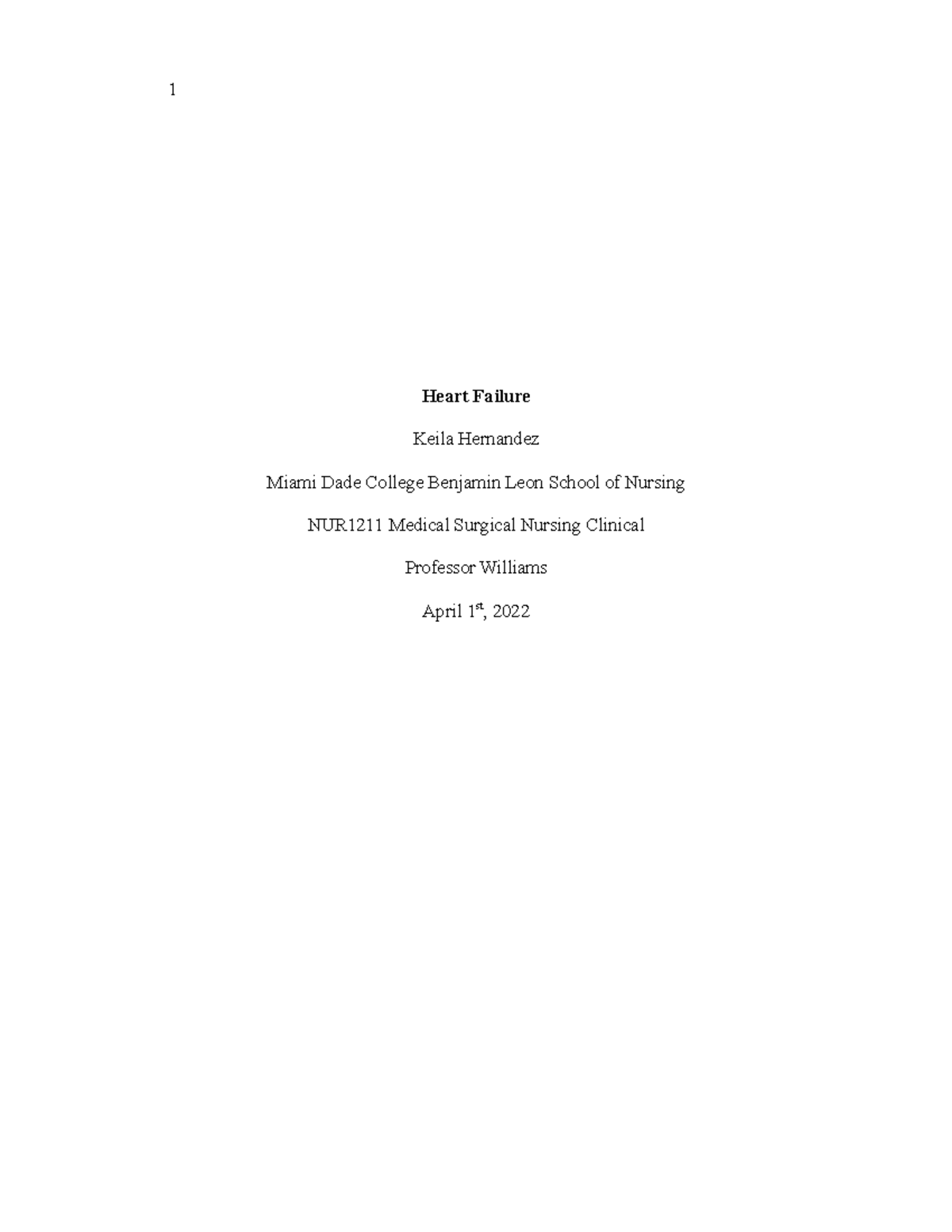 QEP Paper - Heart Failure Keila Hernandez Miami Dade College Benjamin ...