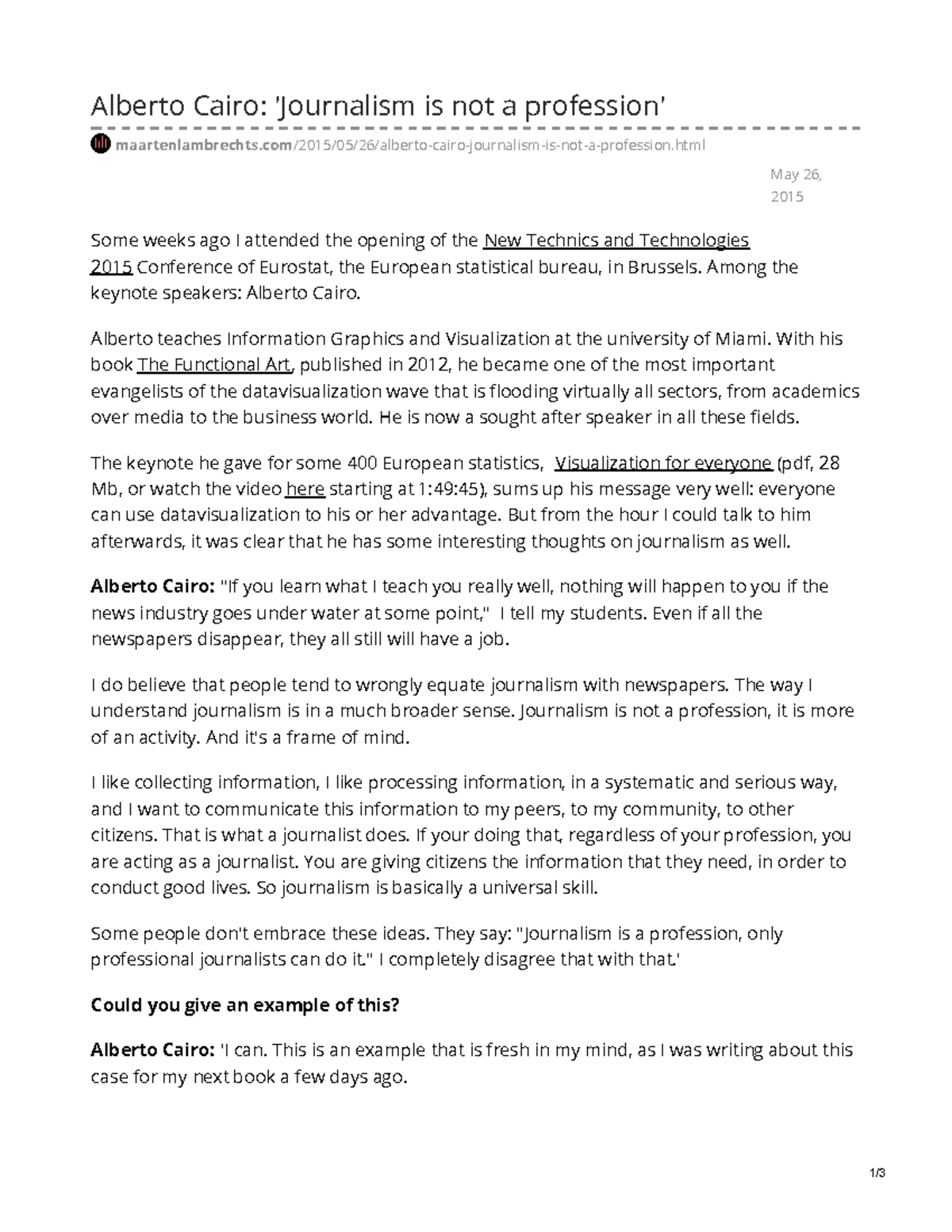 Maartenlambrechts.com-Alberto Cairo Journalism is not a profession ...