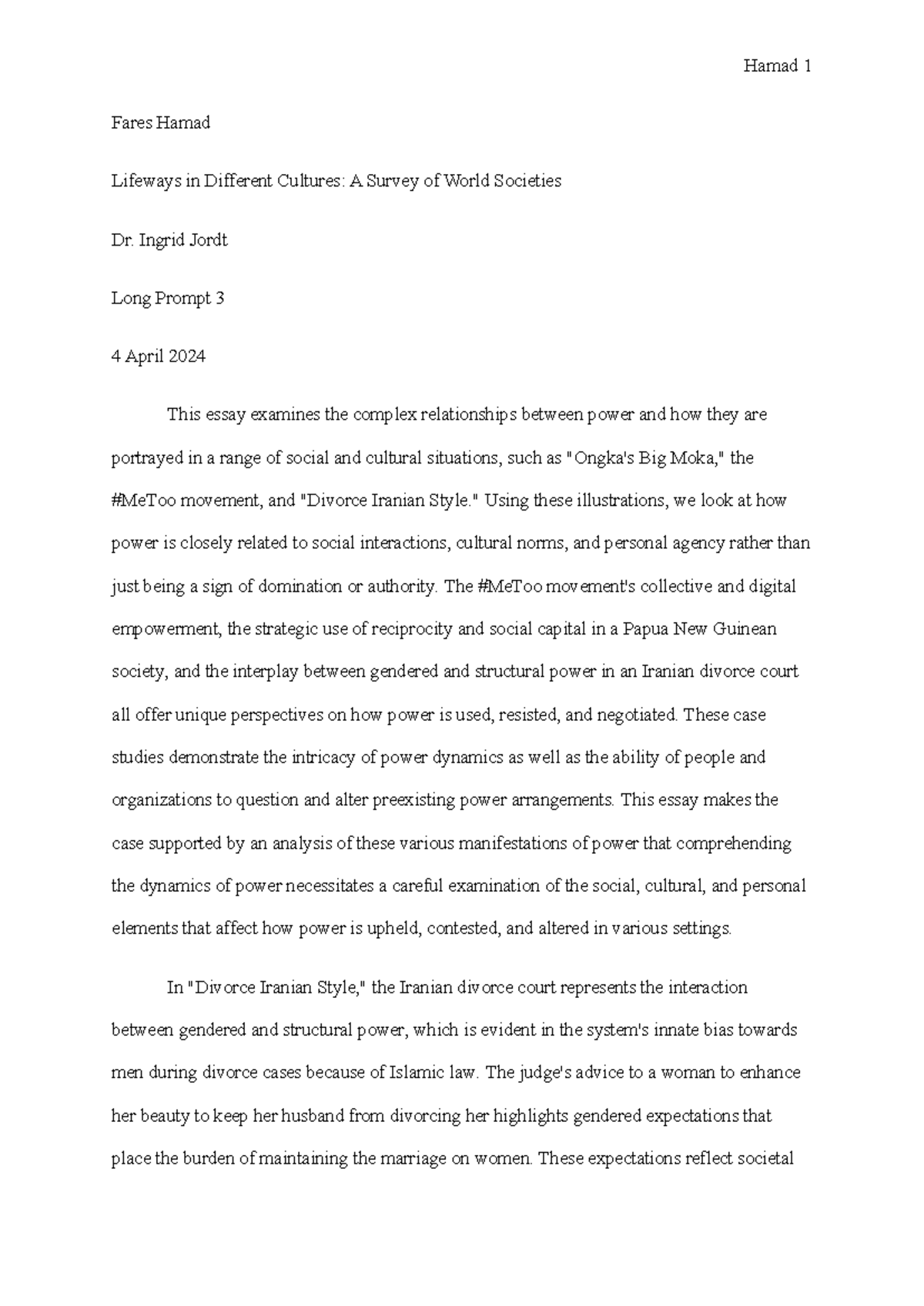 Fares Hamad, long prompt 3 - Fares Hamad Lifeways in Different Cultures ...