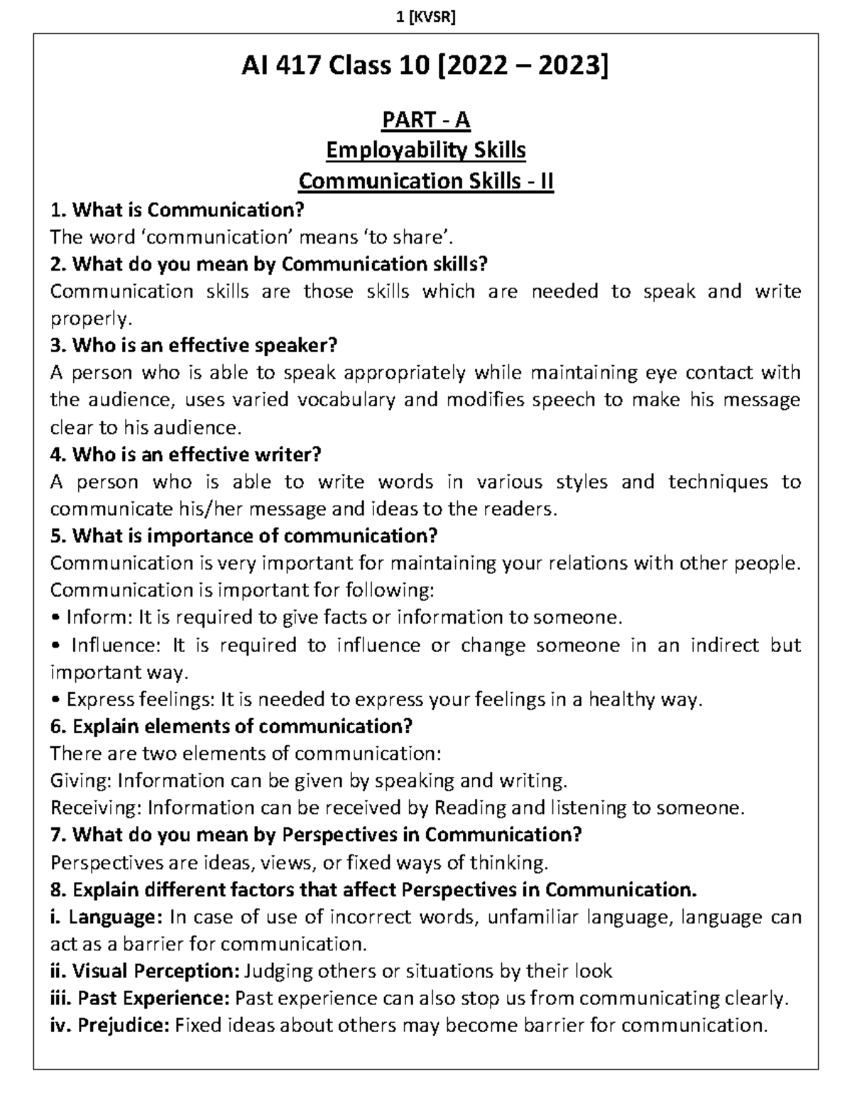 AI 417 Communication - HELLO - AI 417 Class 10 [2022 – 2023] PART - A ...