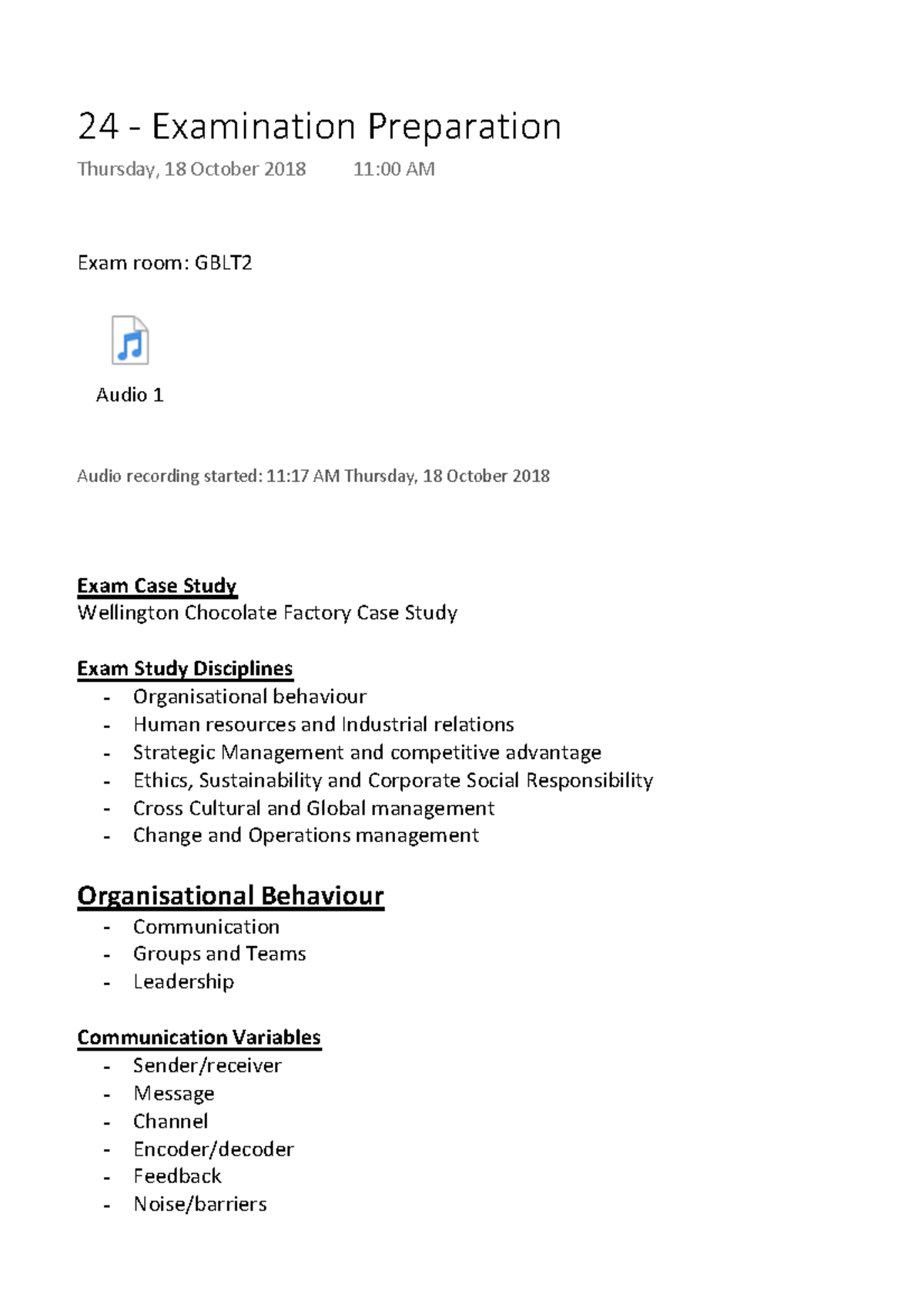 MGMT101 Lecture 24 - Warning: TT: undefined function: 32 Exam room: GBLT Audio 1 Audio recording ...