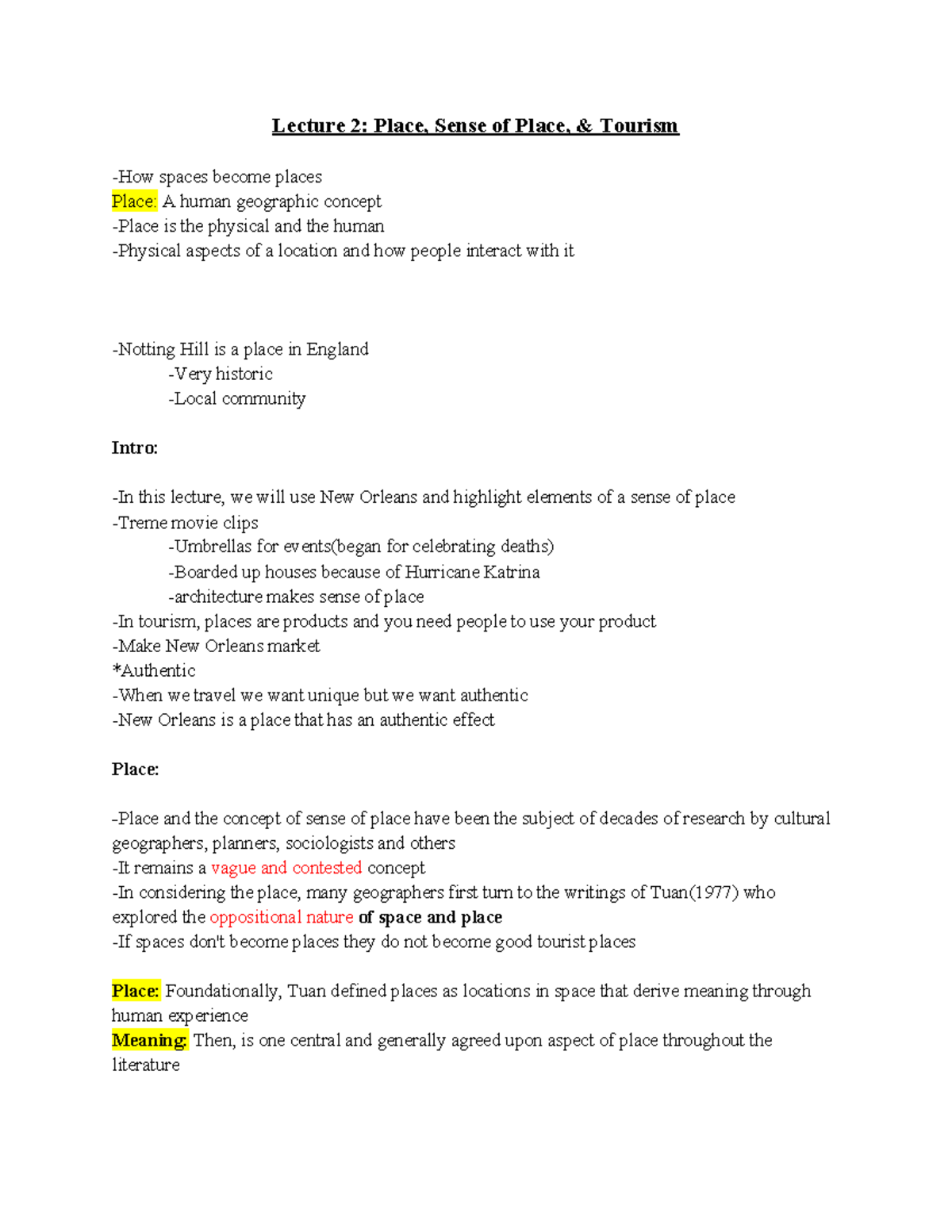 Lecture 2 Place, Sense of Place, & Tourism - Lecture 2: Place, Sense of ...