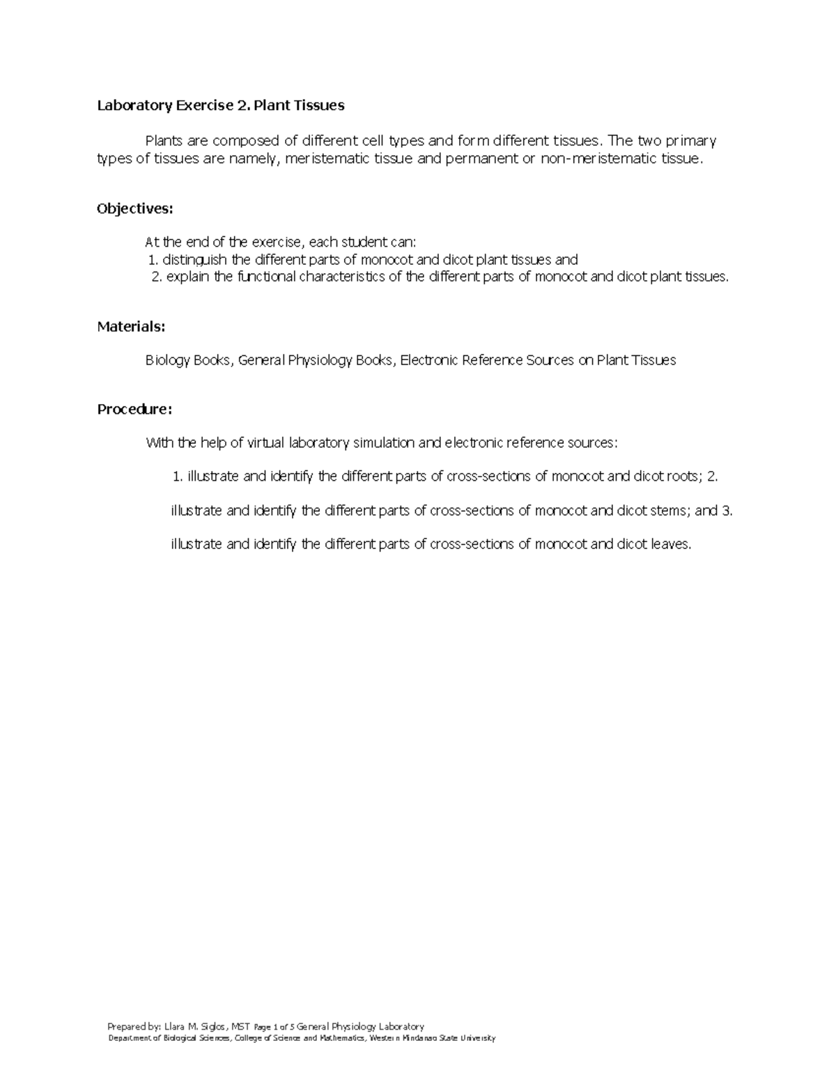 Exercise-2 General Physiology - Laboratory Exercise 2. Plant Tissues ...