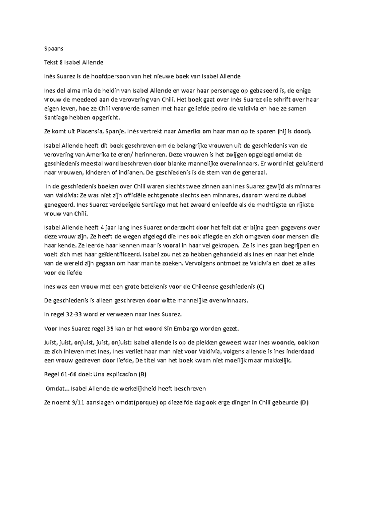 Spaans leestoets herkansing - Spaans Tekst 8 Isabel Allende Inés Suarez ...
