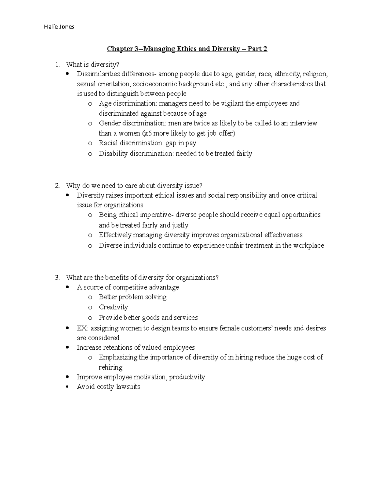 Chapter 3 Handout 2 - Notes - Halie Jones Chapter 3-Managing Ethics and ...