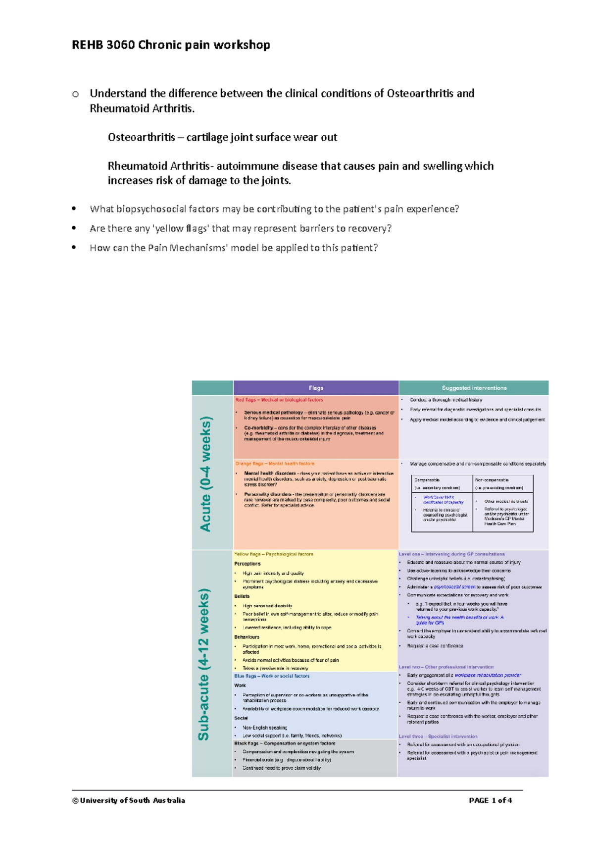 RA + Pain Workshop 1 - Information on Rheumatoid Arthritis and pain - o ...