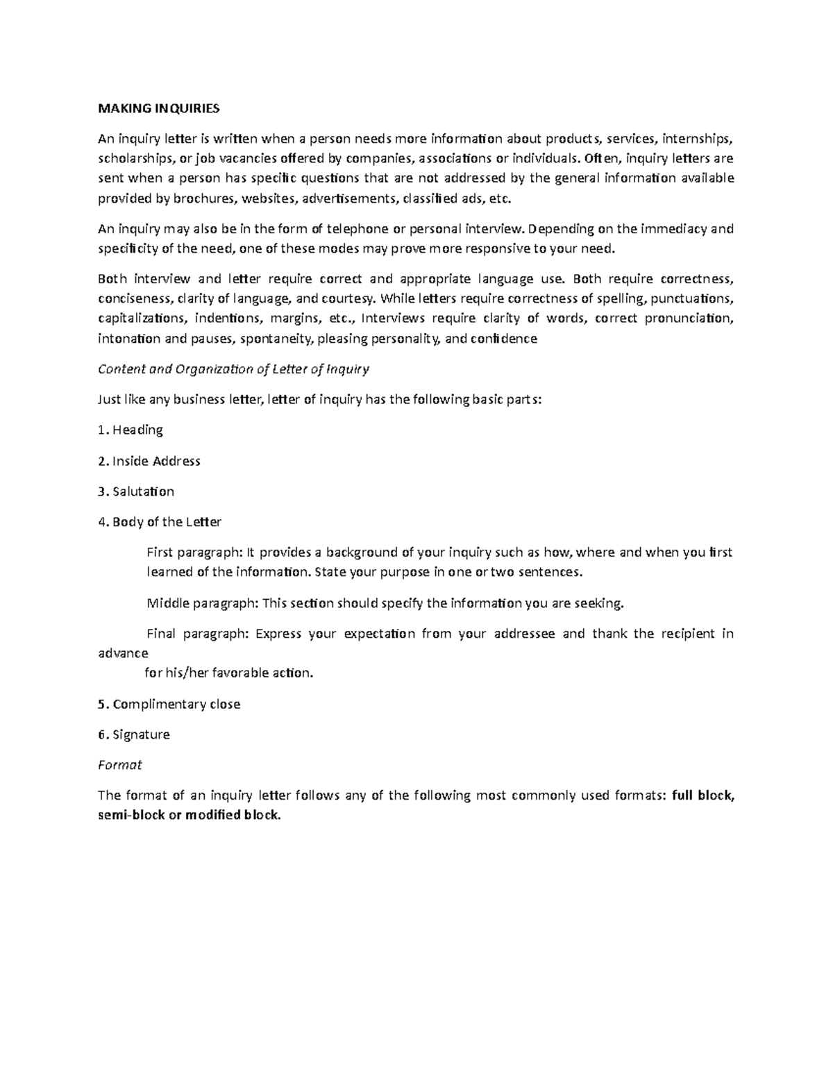 L10 Making Inquiries, Communication for Employment, Application Letter ...