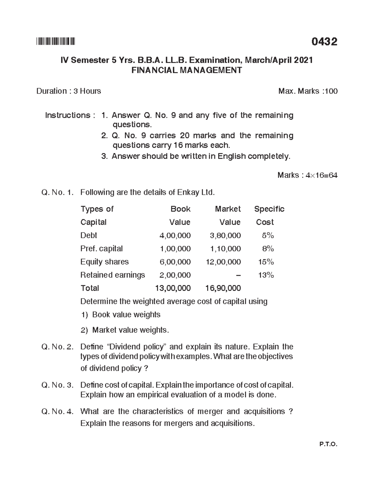 0432 Financial Management - 0432 0432 IV Semester 5 Yrs. B.B. LL ...
