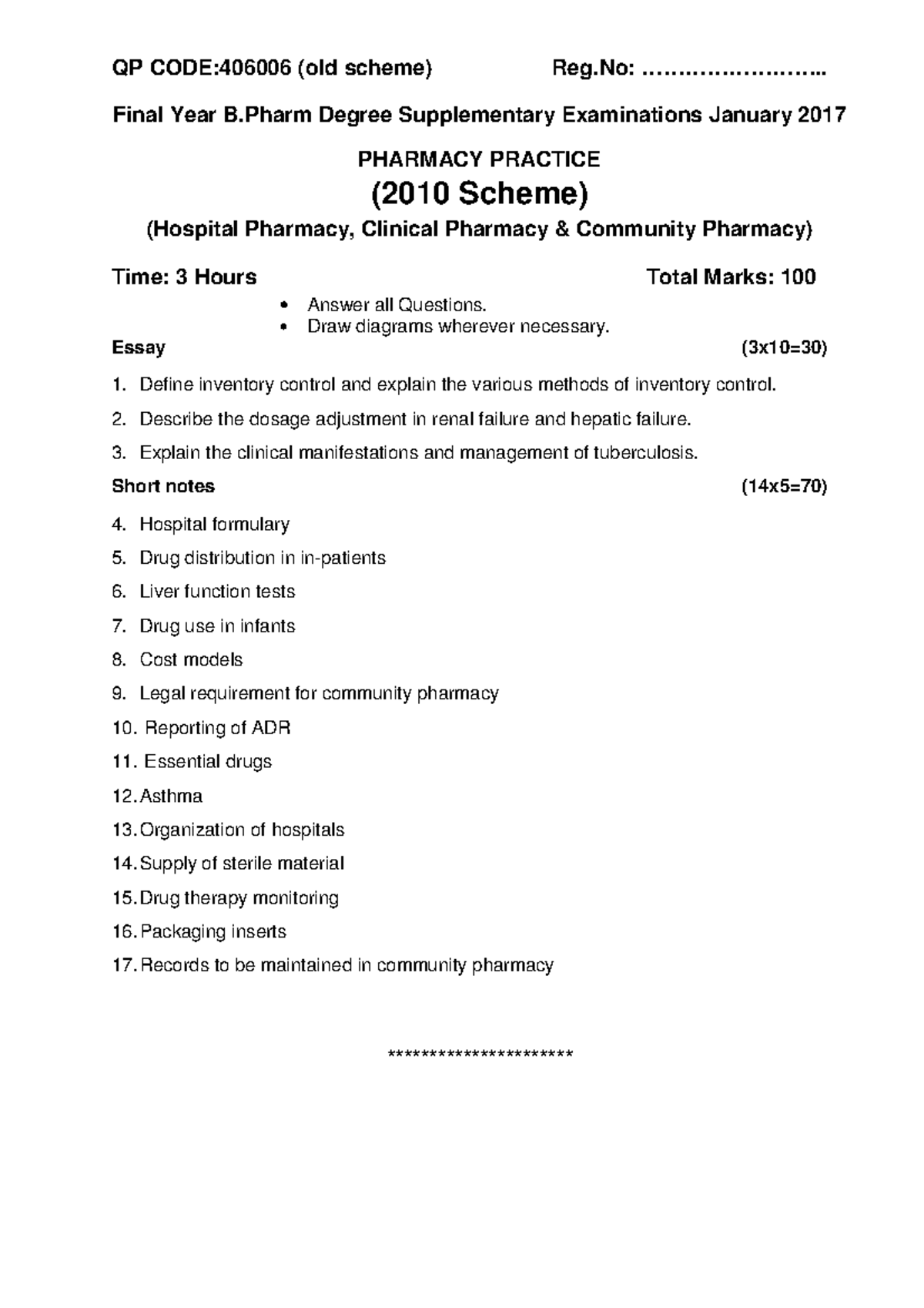 406006 - Question paper - QP CODE:406006 (old scheme) Reg ...