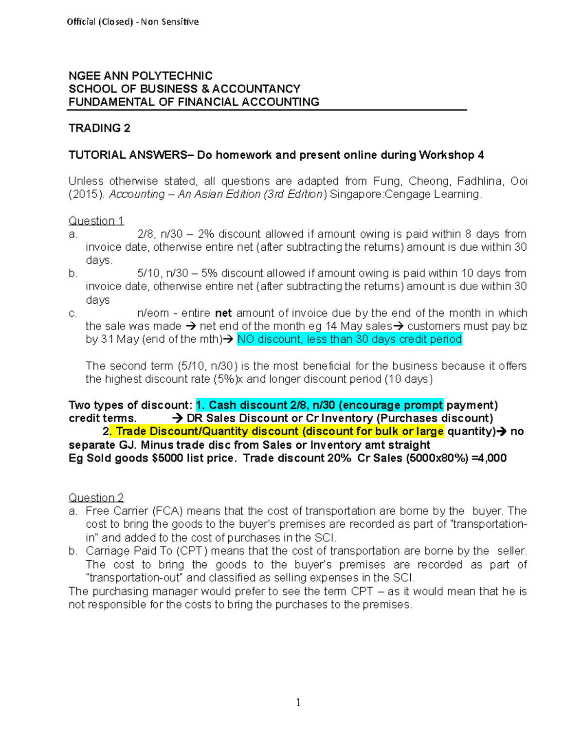 Week 3 - Tut Ans WS#3 Trading 2 - NGEE ANN POLYTECHNIC SCHOOL OF ...