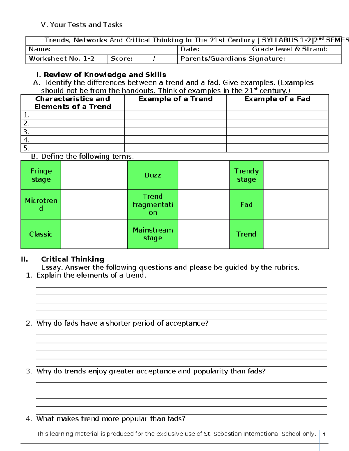 TEST 1&2 - V. Your Tests and Tasks Trends, Networks And Critical ...