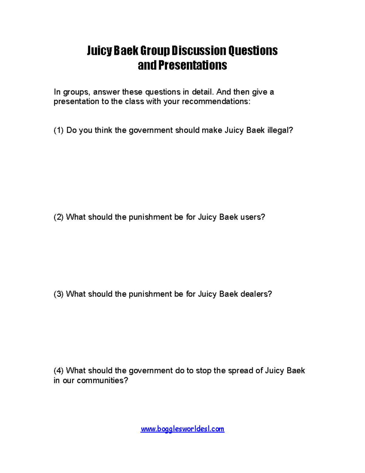 Juicy Baek Discussion - jajaj - Juicy Baek Group Discussion Questions ...