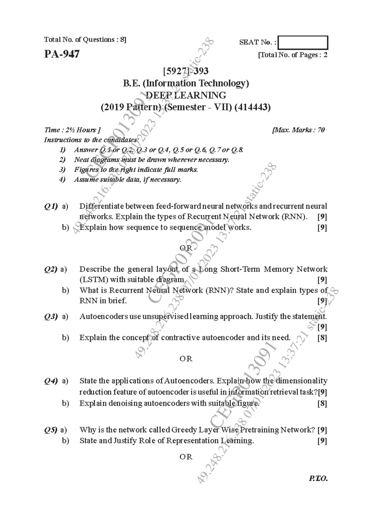 Nov Dec 2023 - SPPU B.E Engineering (IT) Question Paper - Total No. of Questions : 8] [6181]- B ...