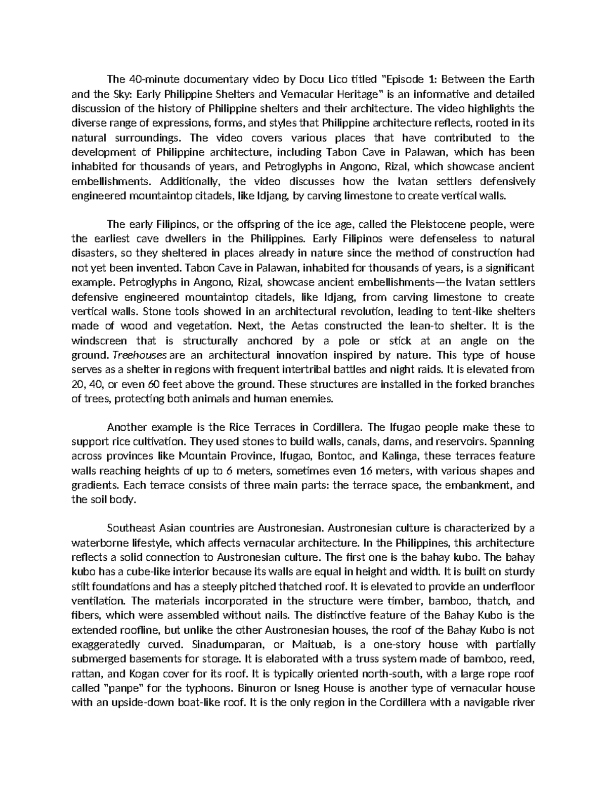 The Earth and the SKy; Early Philippine Shelters and Vernacular ...