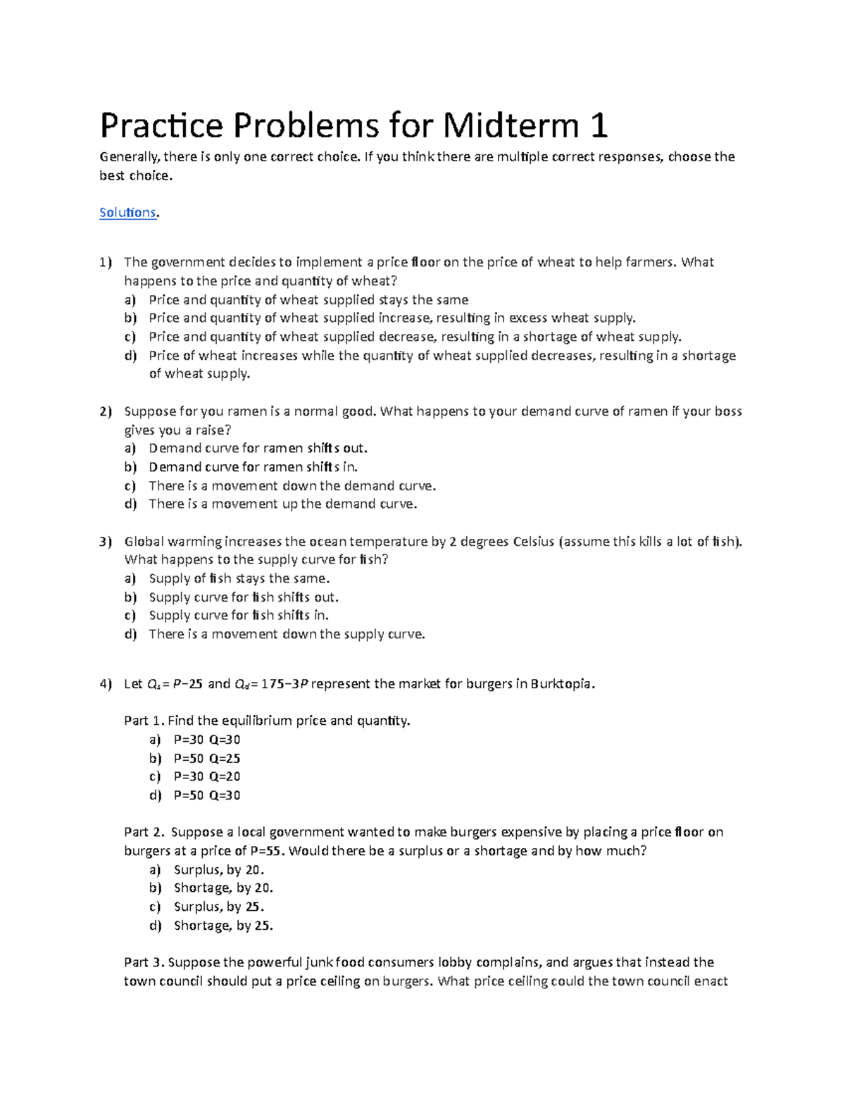 ECON 001 - Midterm 1 Practice Problems - Practice Problems for Midterm 1 Generally, there is ...