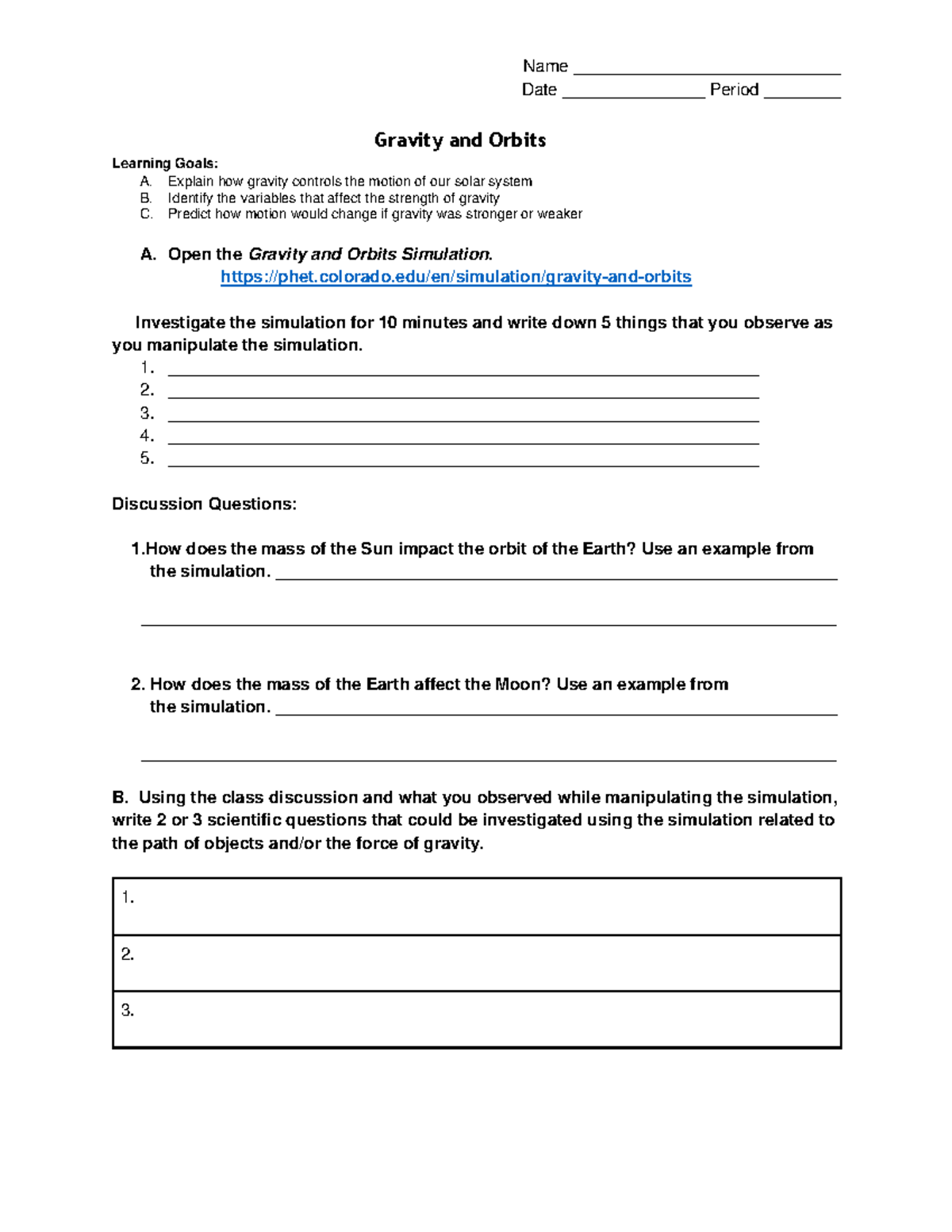 Xavier ALI - Gravity and Orbits Student Sheet 1 - Name ...