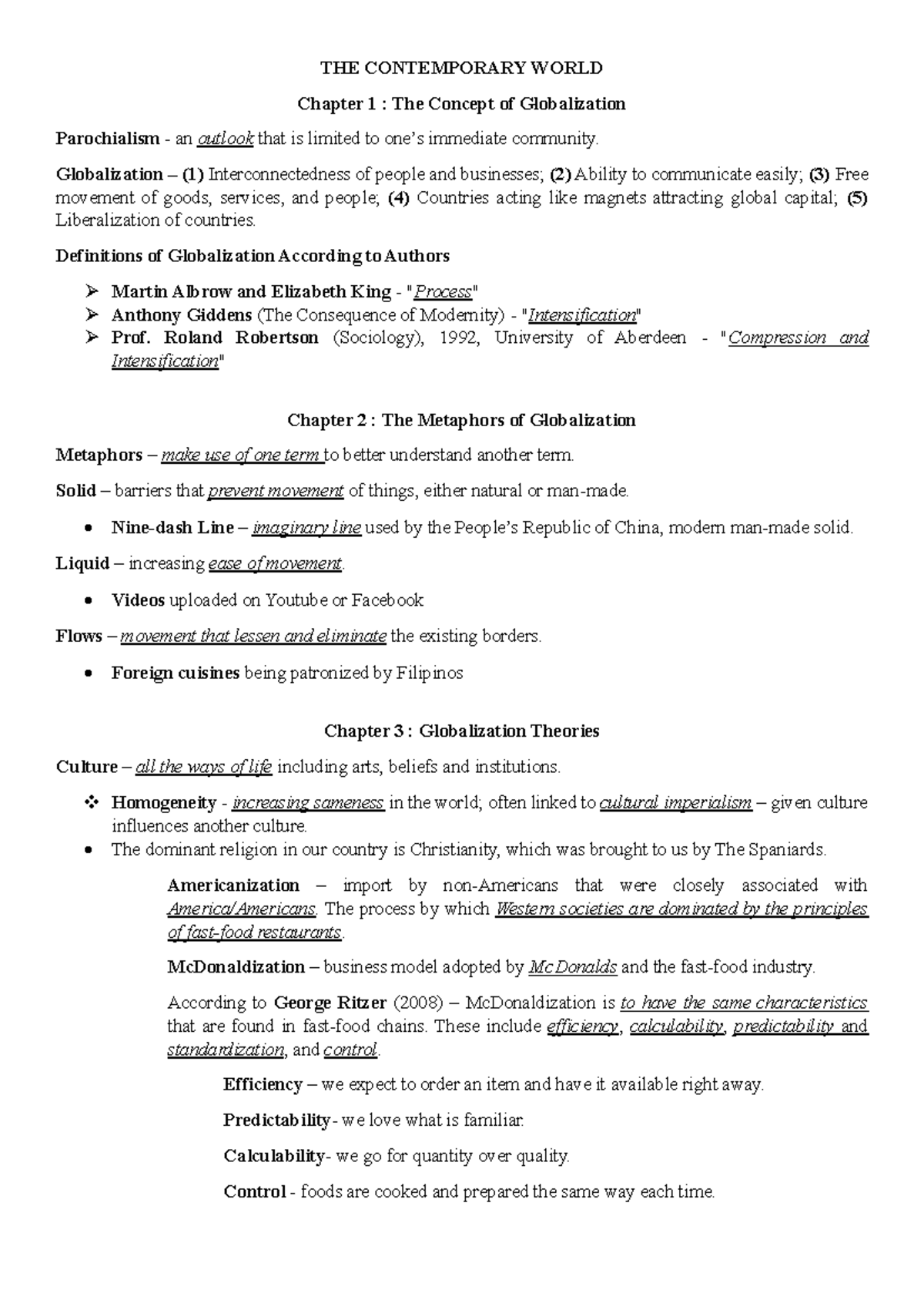 1 Conworld Reviewer - THE CONTEMPORARY WORLD Chapter 1 : The Concept of Globalization ...