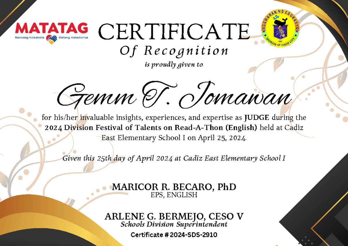 Black Gold Modern Elegant Certificate of Competition Certificate - O f ...