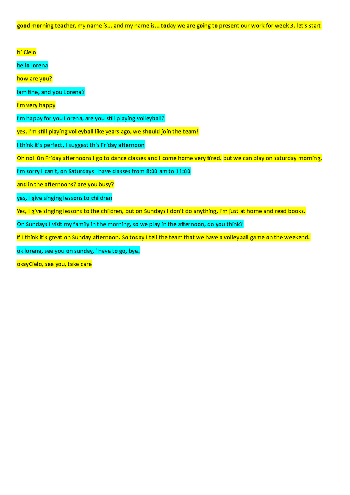 Dialogue for week 03 - dialogo de la semana 3 del curso de ingles II ...