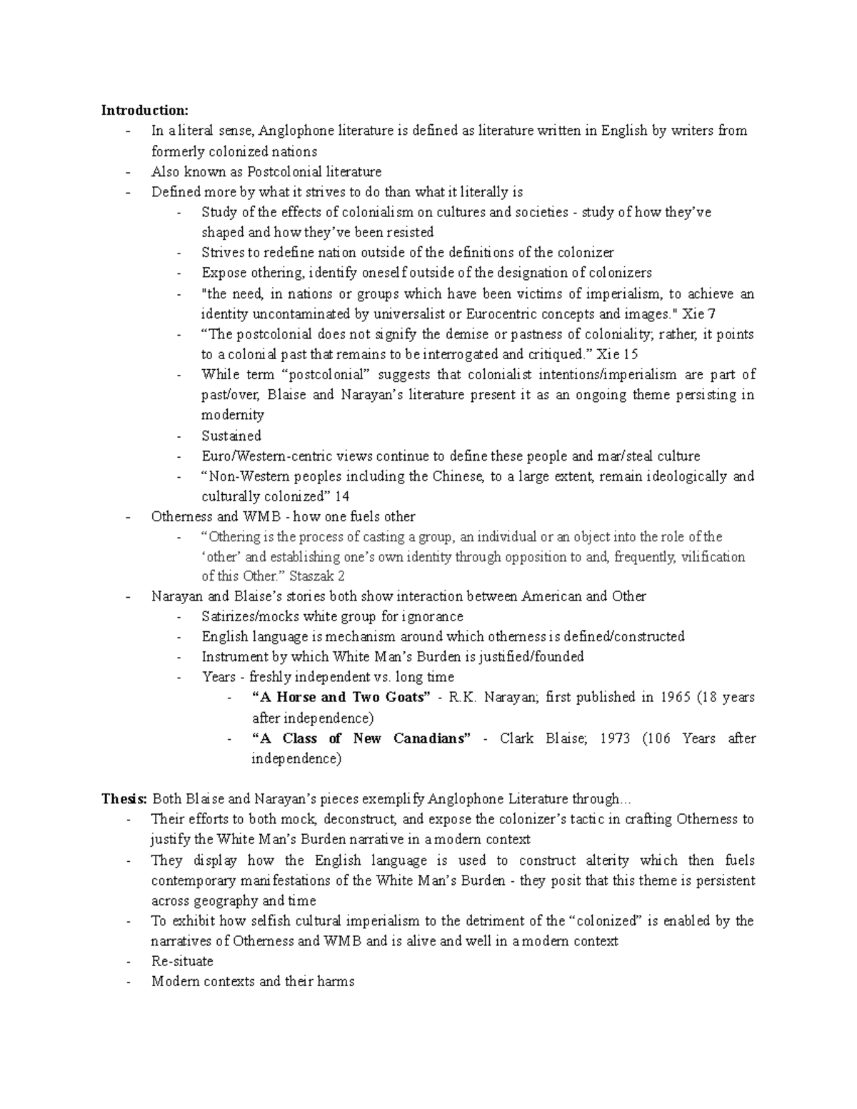 Paper 1 Full Outline - Introduction: - In a literal sense, Anglophone ...