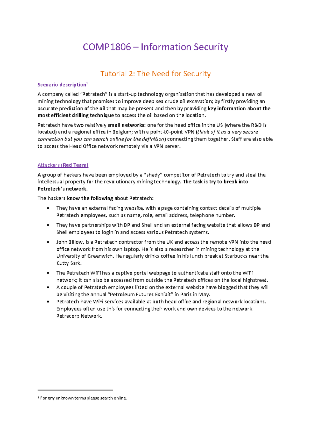COMP1806 Tutorial 2 (with answer) - COMP1806 – Information Security Tutorial 2: The Need for ...