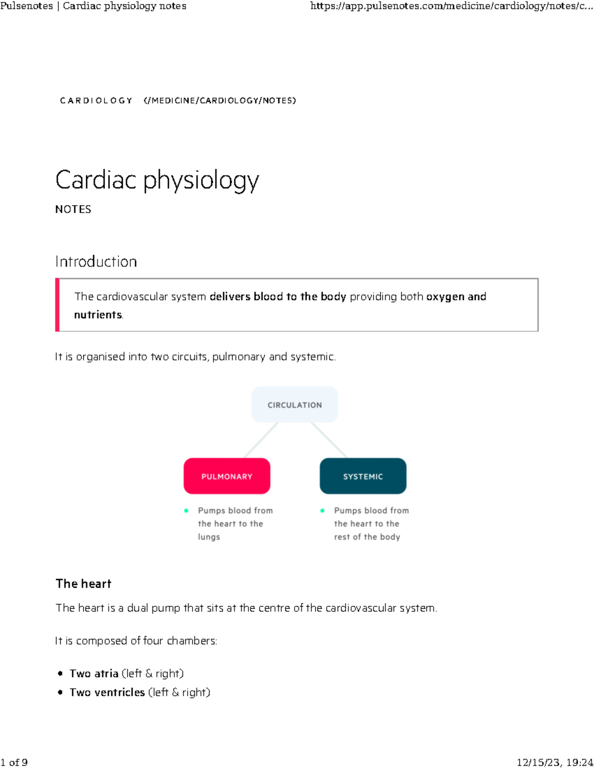 Pulsenotes Cardiac physiology notes - C A R D I O L O G Y (/MEDICINE ...