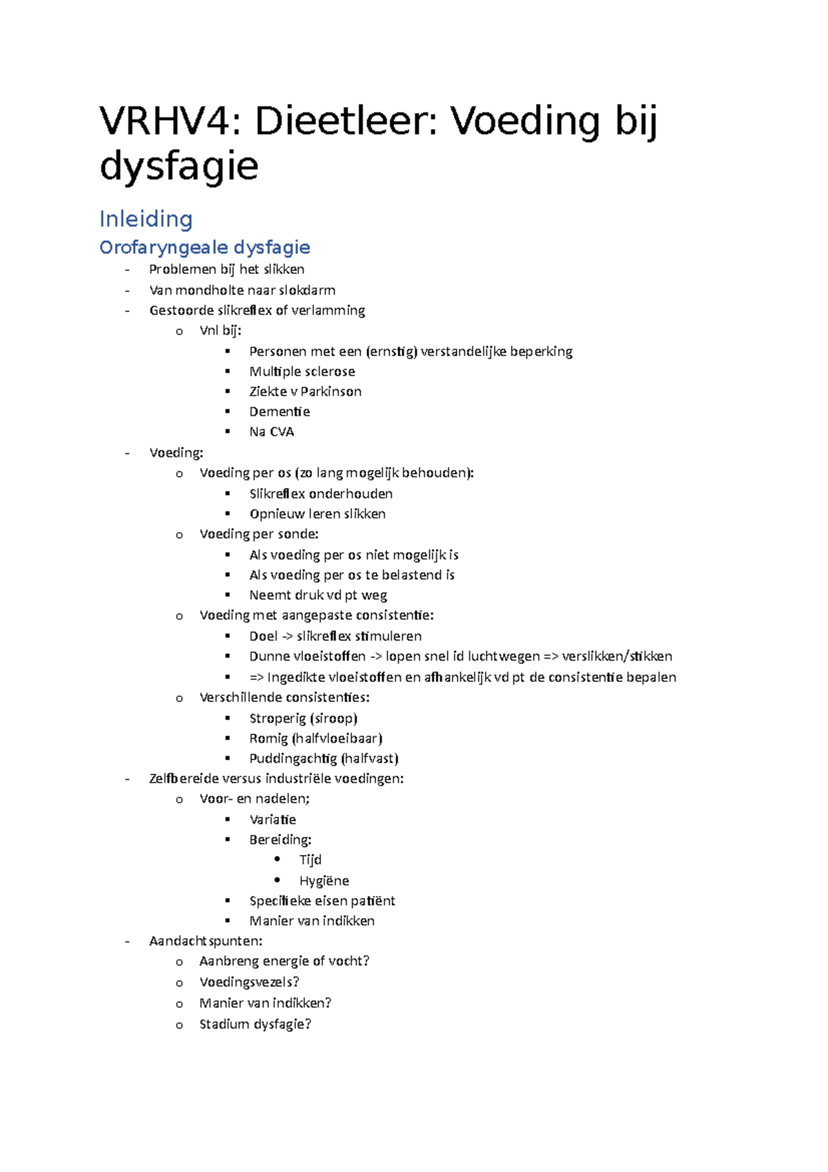 Samenvatting Dieetleer Dysfagie en ouderen - VRHV4: Dieetleer: Voeding ...