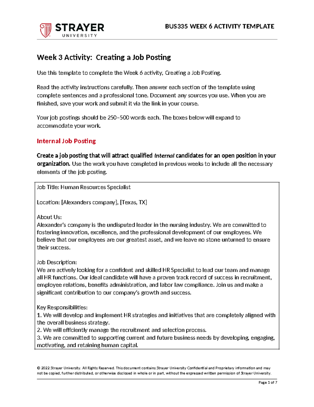 Cf BUS335 w06a1 Talexander 6 - Week 3 Activity: Creating a Job Posting ...