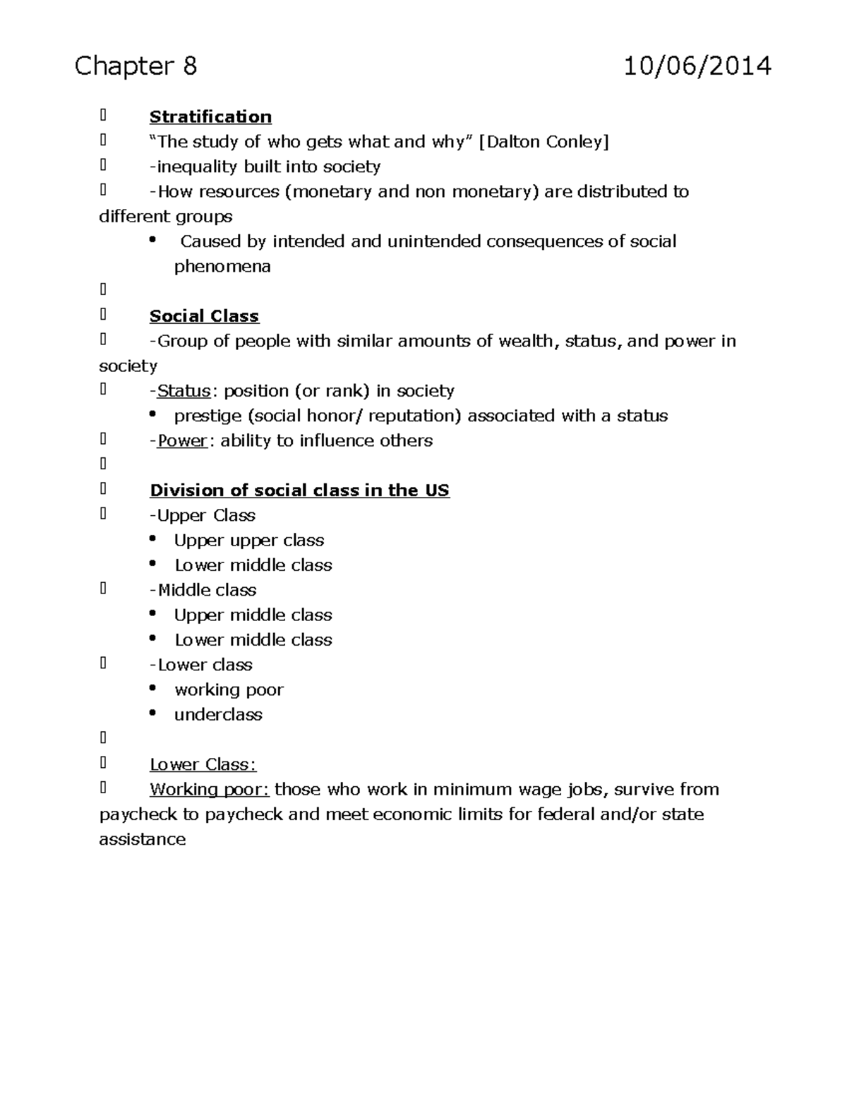 Chapter 8 - Lecture on Stratification & Social Class taught by Isabelle ...