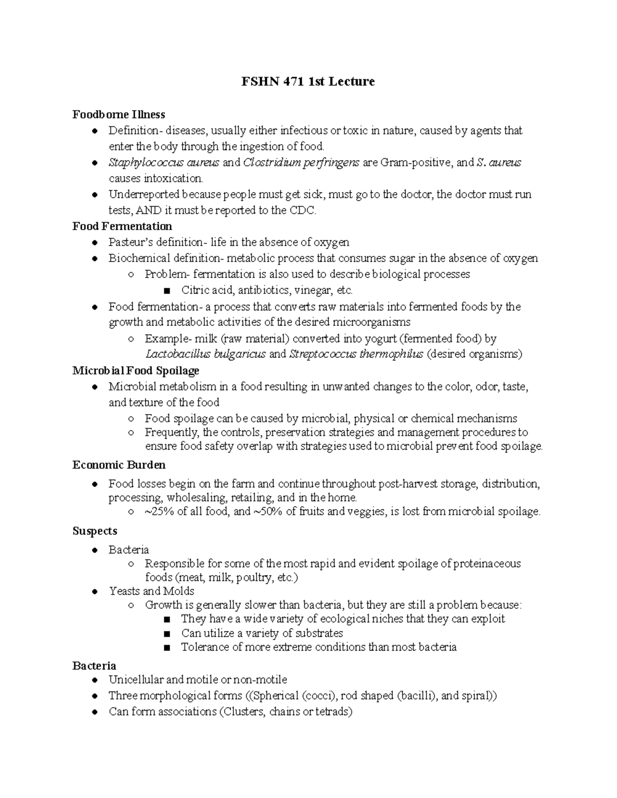 Lecture 1 Introduction - FSHN 471 1st Lecture Foodborne Illness ...