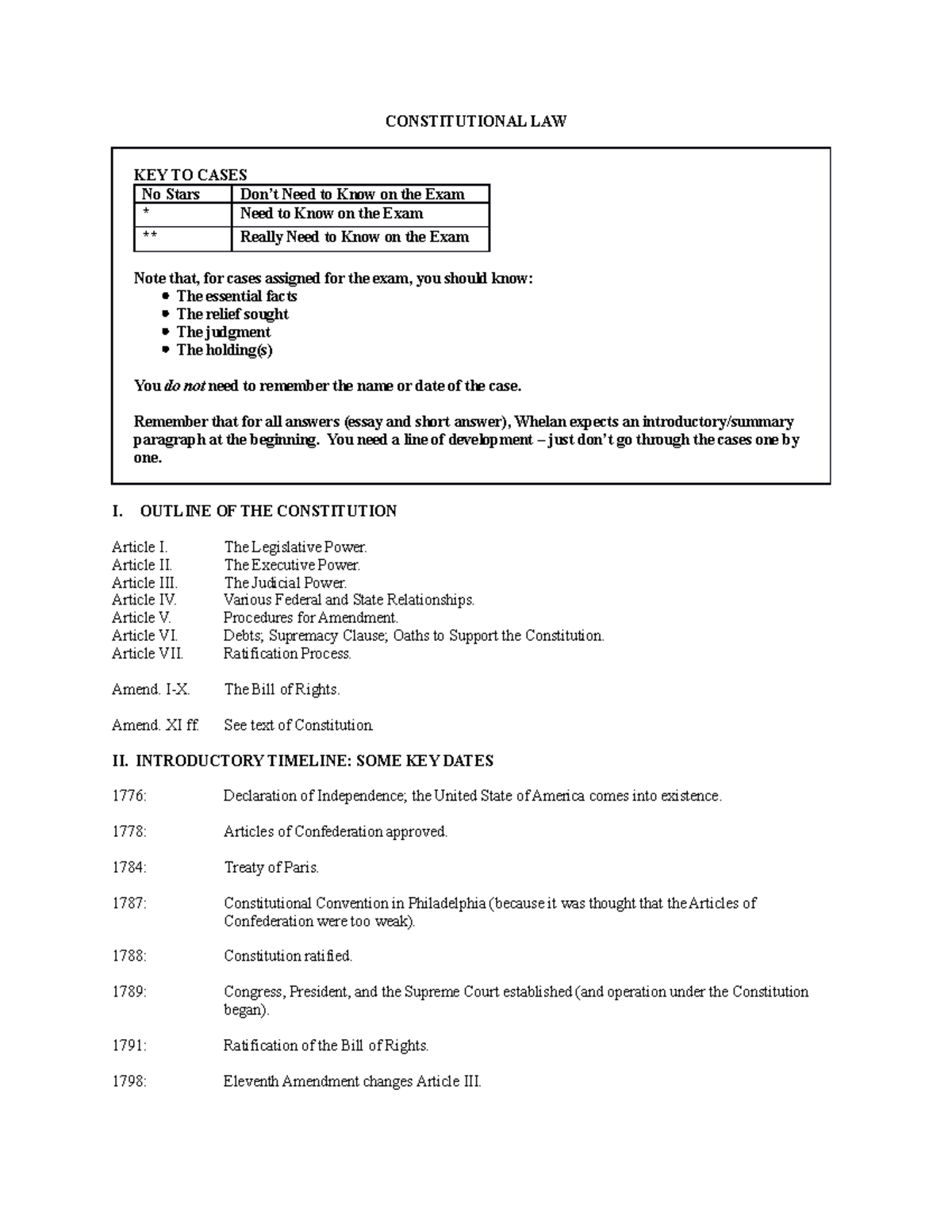 Constitutional Law Outline - 2 - CONSTITUTIONAL LAW KEY TO CASES No ...