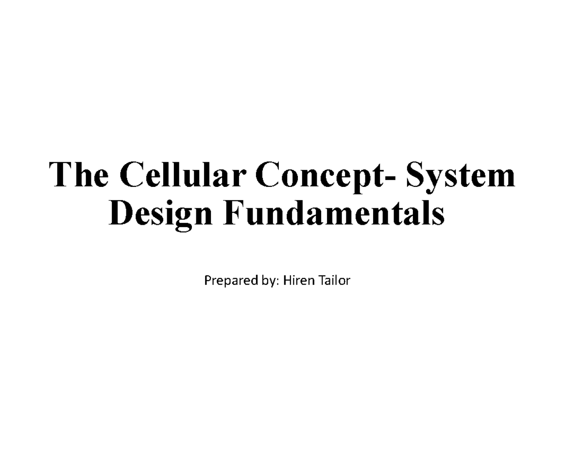 Chapter 1 1 - Wireless communication - The Cellular Concept- System Design Fundamentals Prepared ...