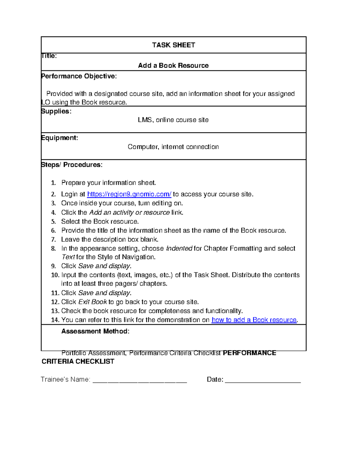 TASK Sheet - Book Resource- RIX - TASK SHEET Title: Add a Book Resource ...