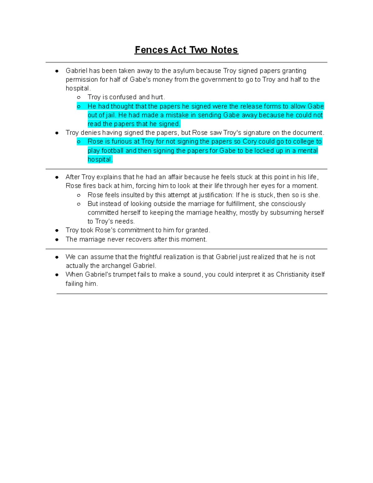 Fences Act Two Notes - Troy is confused and hurt. He had thought that ...