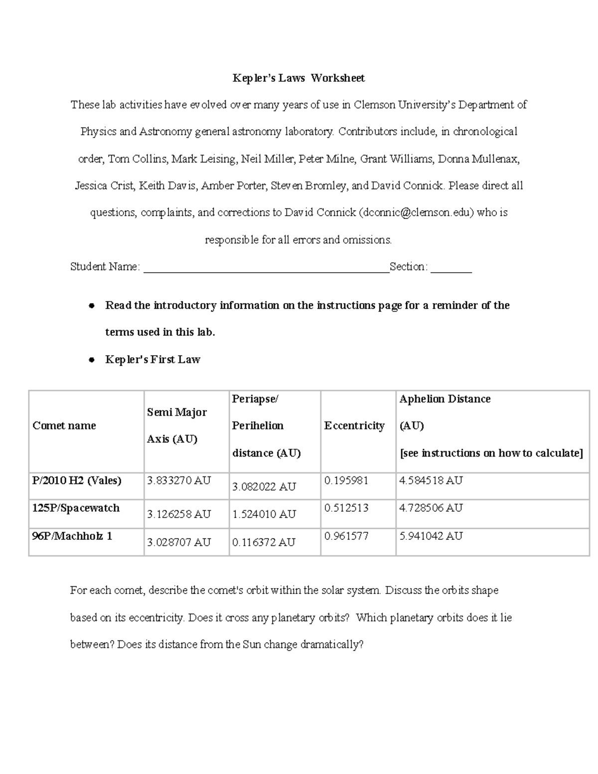 Kepler’s Laws Worksheet - Kepler’s Laws Worksheet These lab activities have evolved over many ...