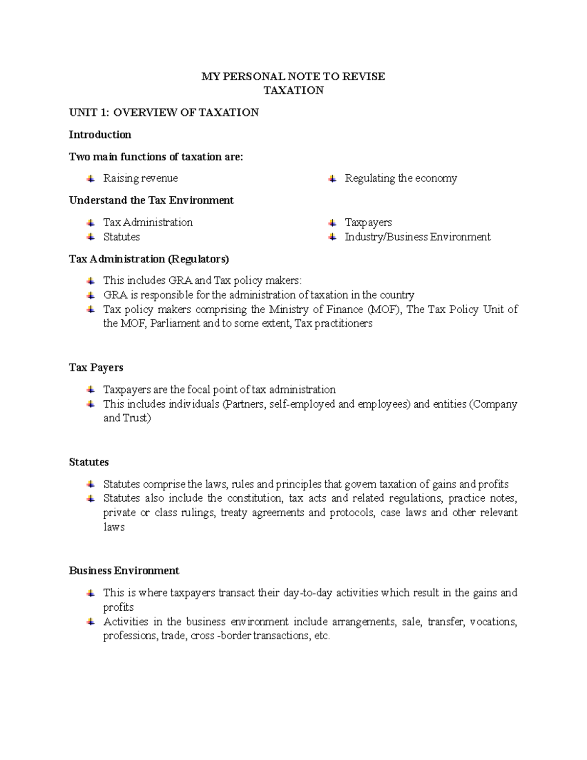 MY Personal NOTE TO Revise - MY PERSONAL NOTE TO REVISE TAXATION UNIT 1 ...
