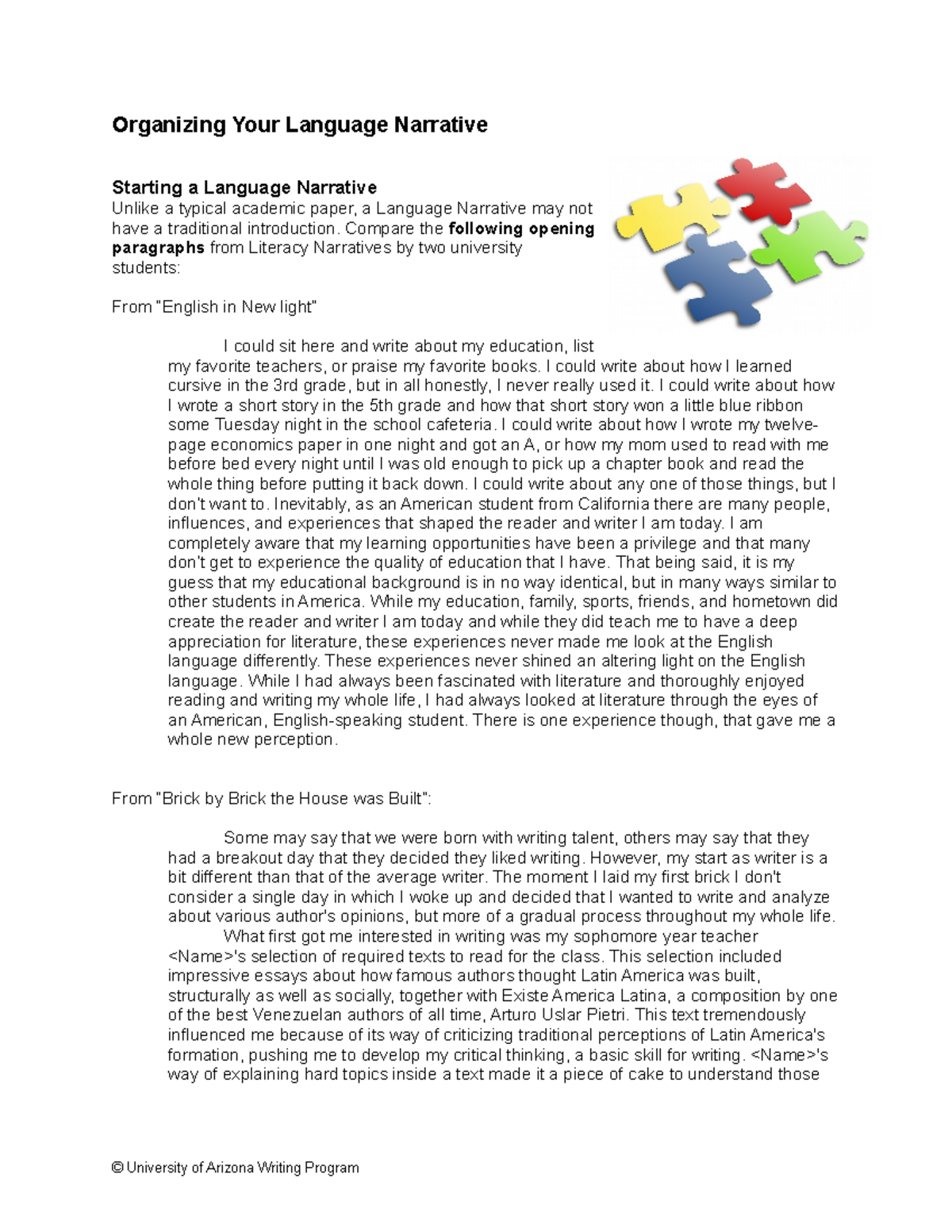 Organizing Your Language Narrative Student WS DE - Organizing Your ...