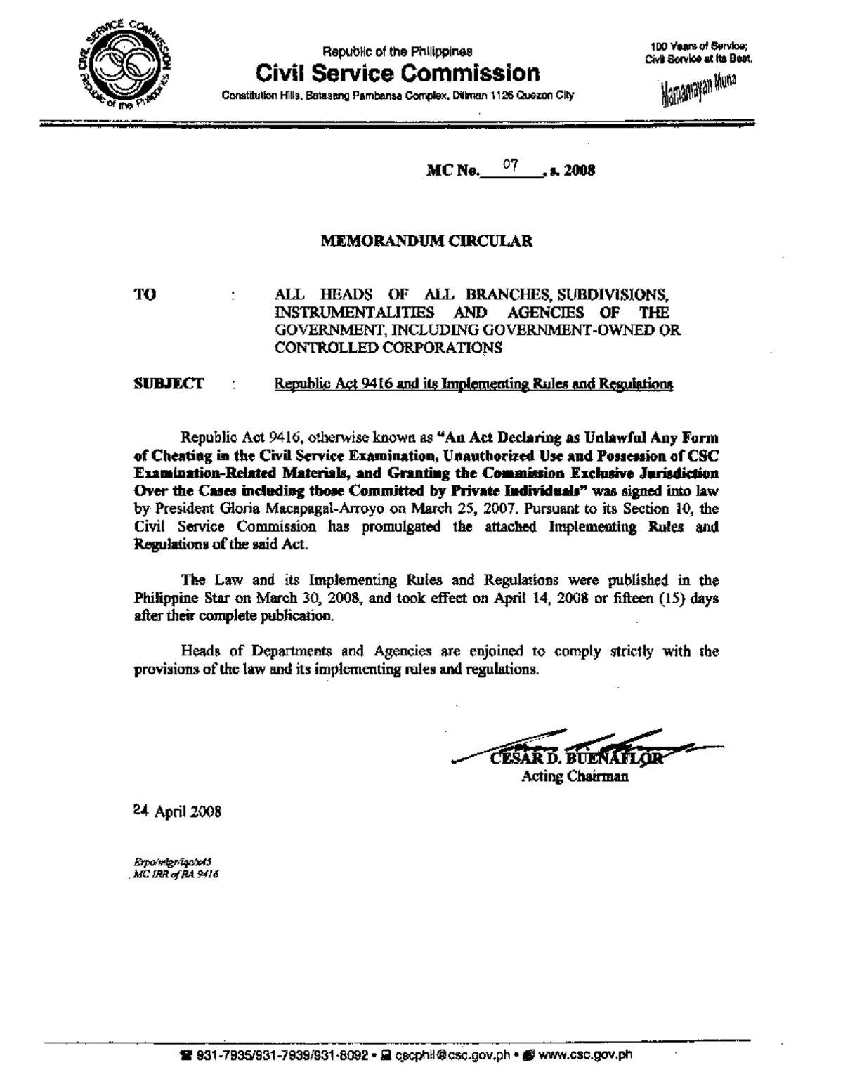 Anti-cheating law - SERVICE DEPARTMENT Republic of the Philippines 100 ...