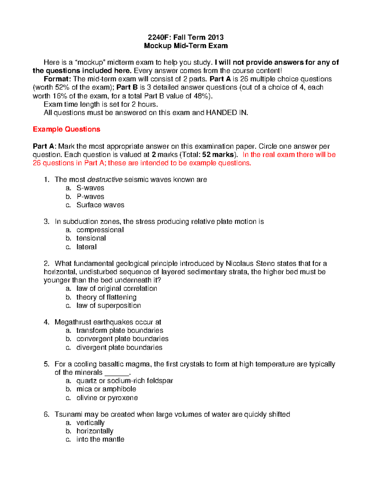 Sample/practice exam 2013 - II, Questions and answers - 2240F: Fall ...
