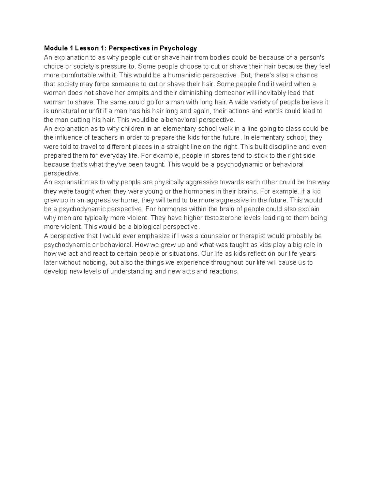 PSY 121 Perspectives in psychology - Module 1 Lesson 1: Perspectives in ...
