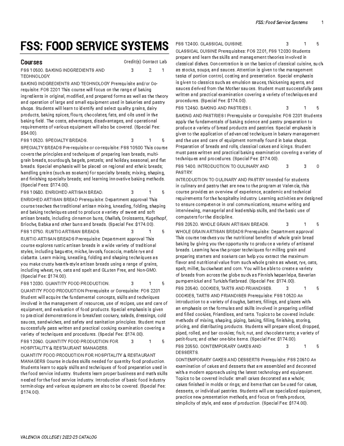 Foodservice System - FSS: FOOD SERVICE SYSTEMS Courses Credit(s ...