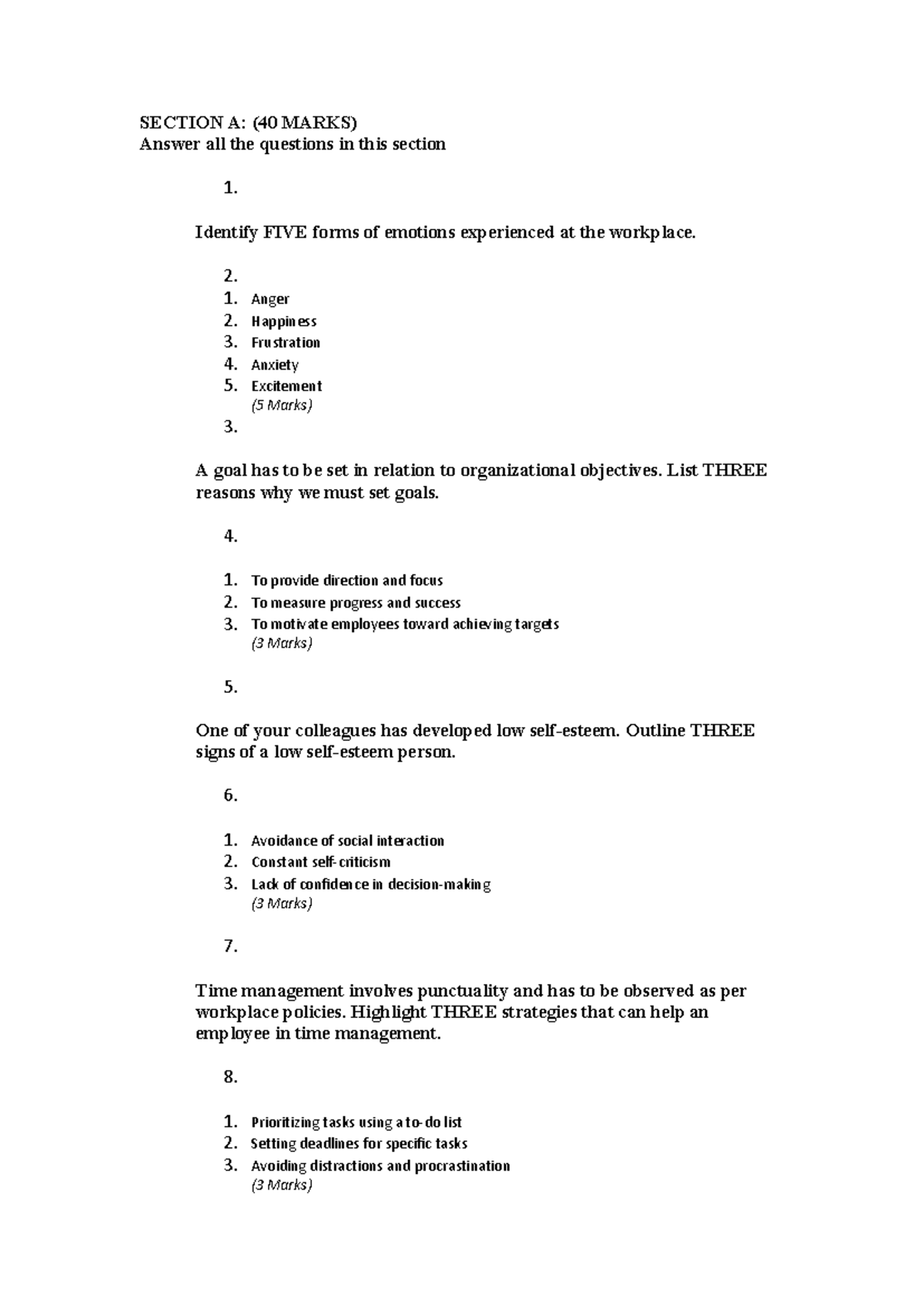 Essential skill pastpaper answers - SECTION A: (40 MARKS) Answer all ...