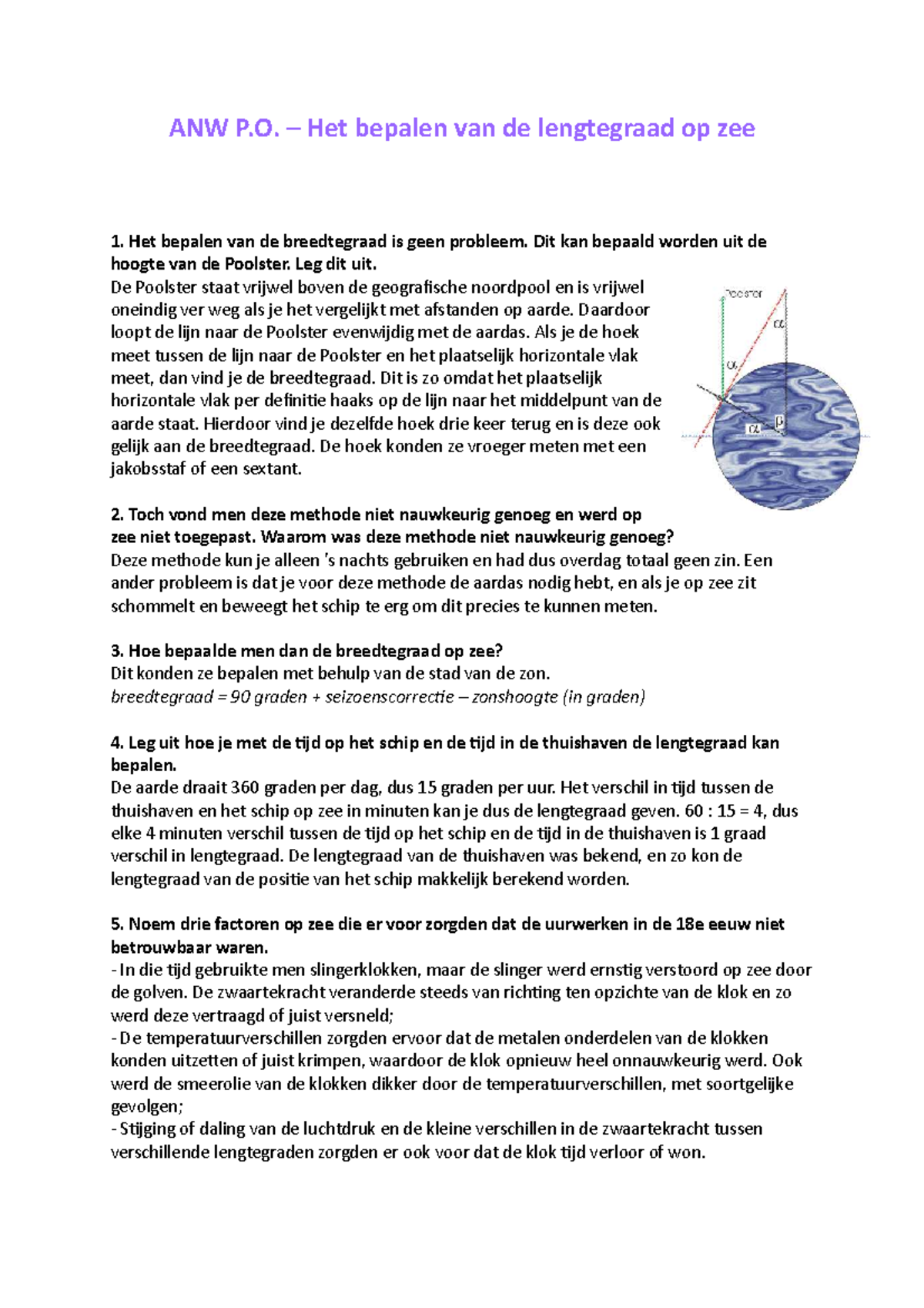 ANW P.O. Lengtegraad op zee - ANW P. – Het bepalen van de lengtegraad ...