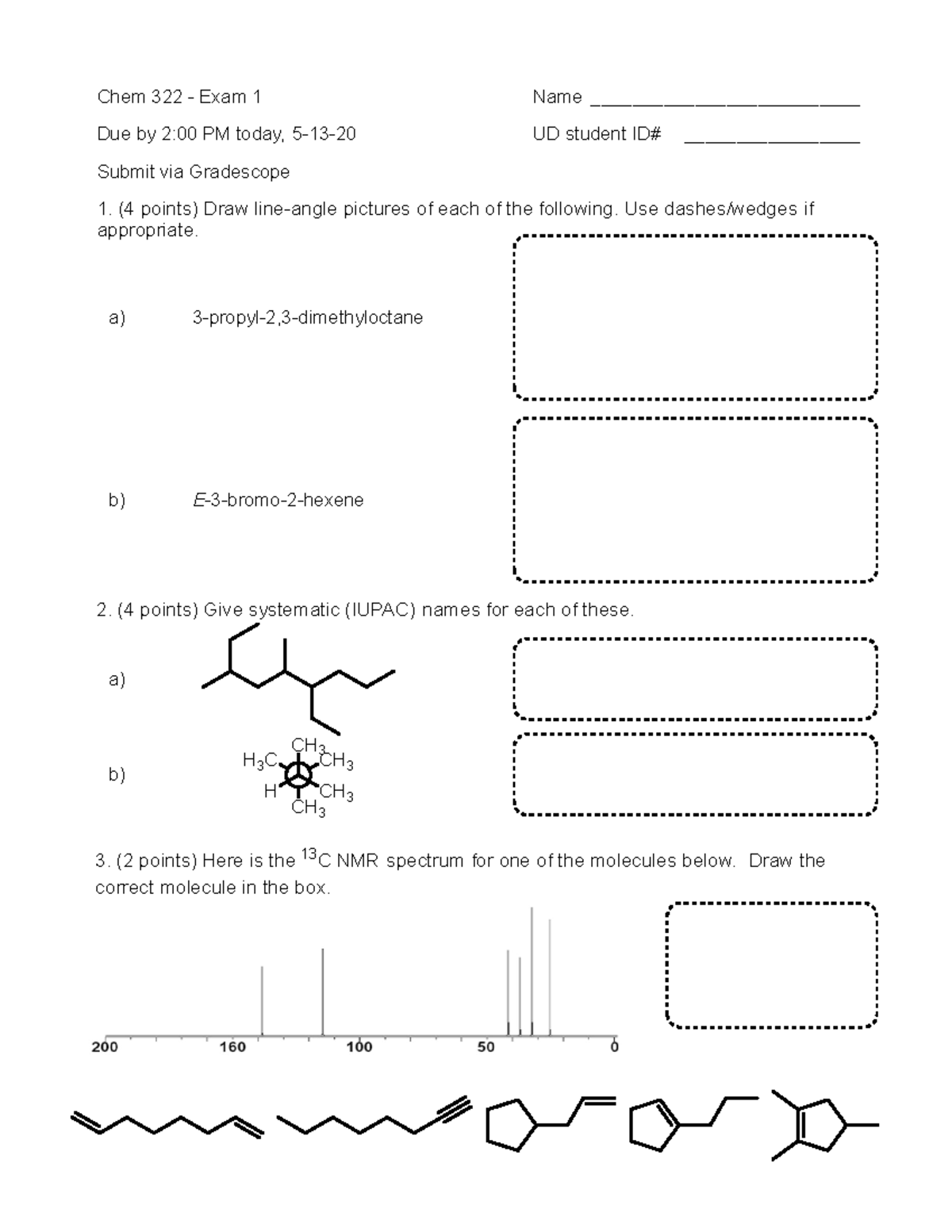 Chem 321 2020 summer exam 1 - Due by 2:00 PM today, 5-13- Chem 322 ...