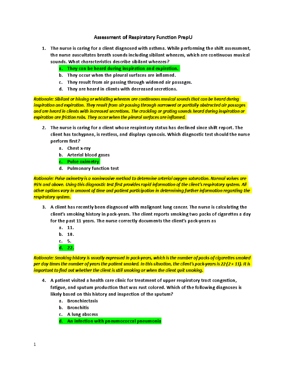 Assessment of Respiratory Function Prep U - Assessment of Respiratory ...
