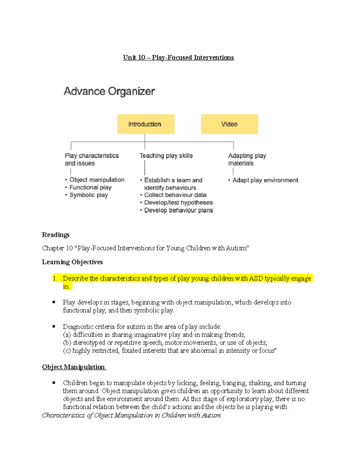 Unit 10 - Play-Focused Interventions - Unit 10 – Play-Focused ...