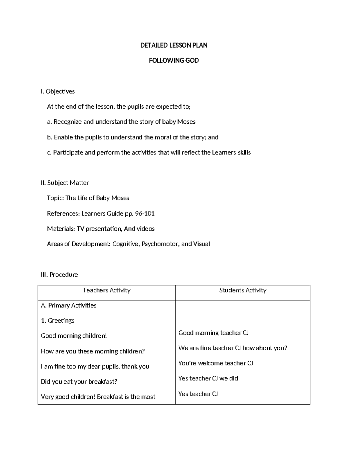 Detailed Lesson Following GOD-WPS Office - DETAILED LESSON PLAN ...