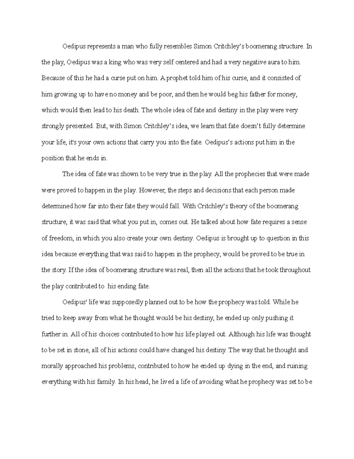 Oedipus essay - Oedipus represents a man who fully resembles Simon ...