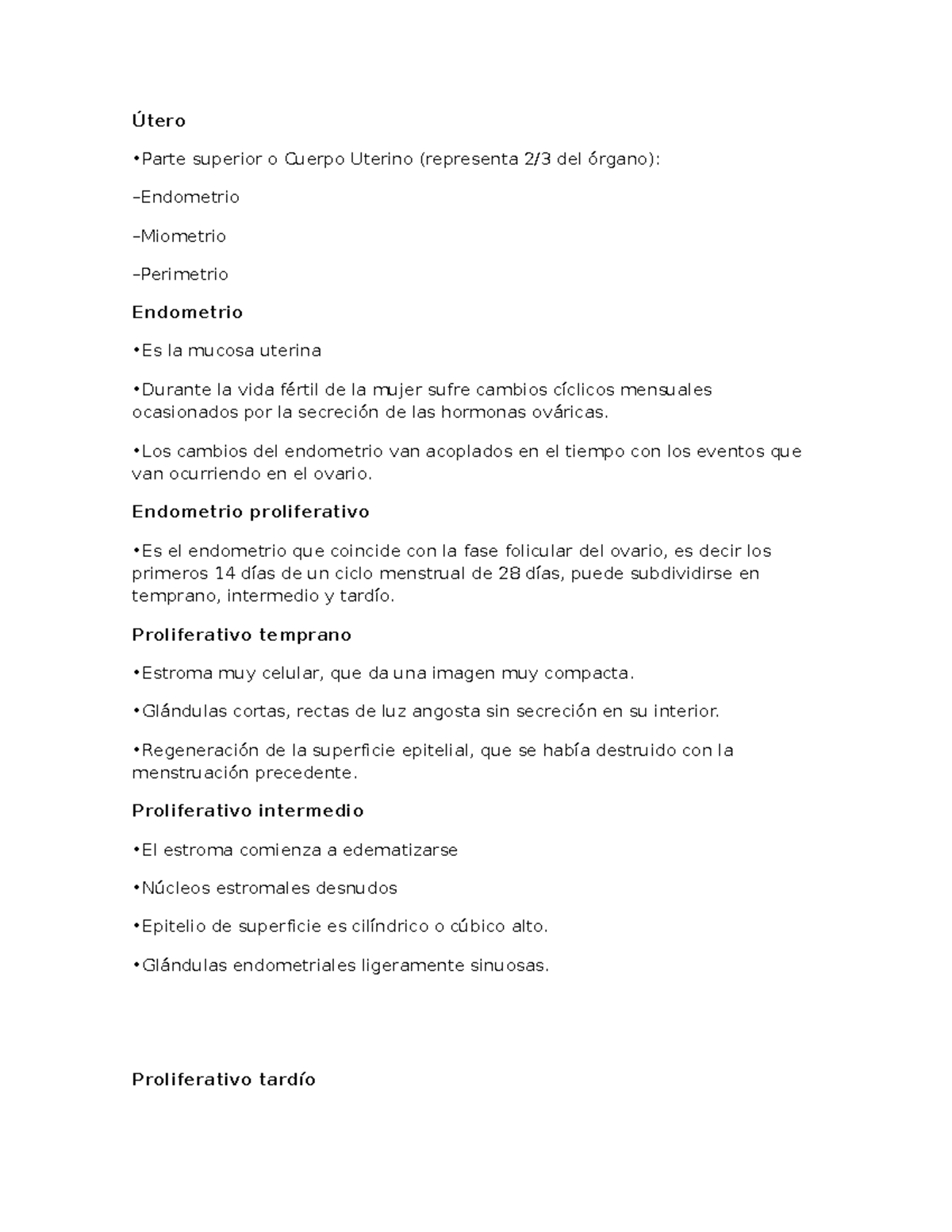 Útero - utero - Útero •Parte superior o Cuerpo Uterino (representa 2/3 ...
