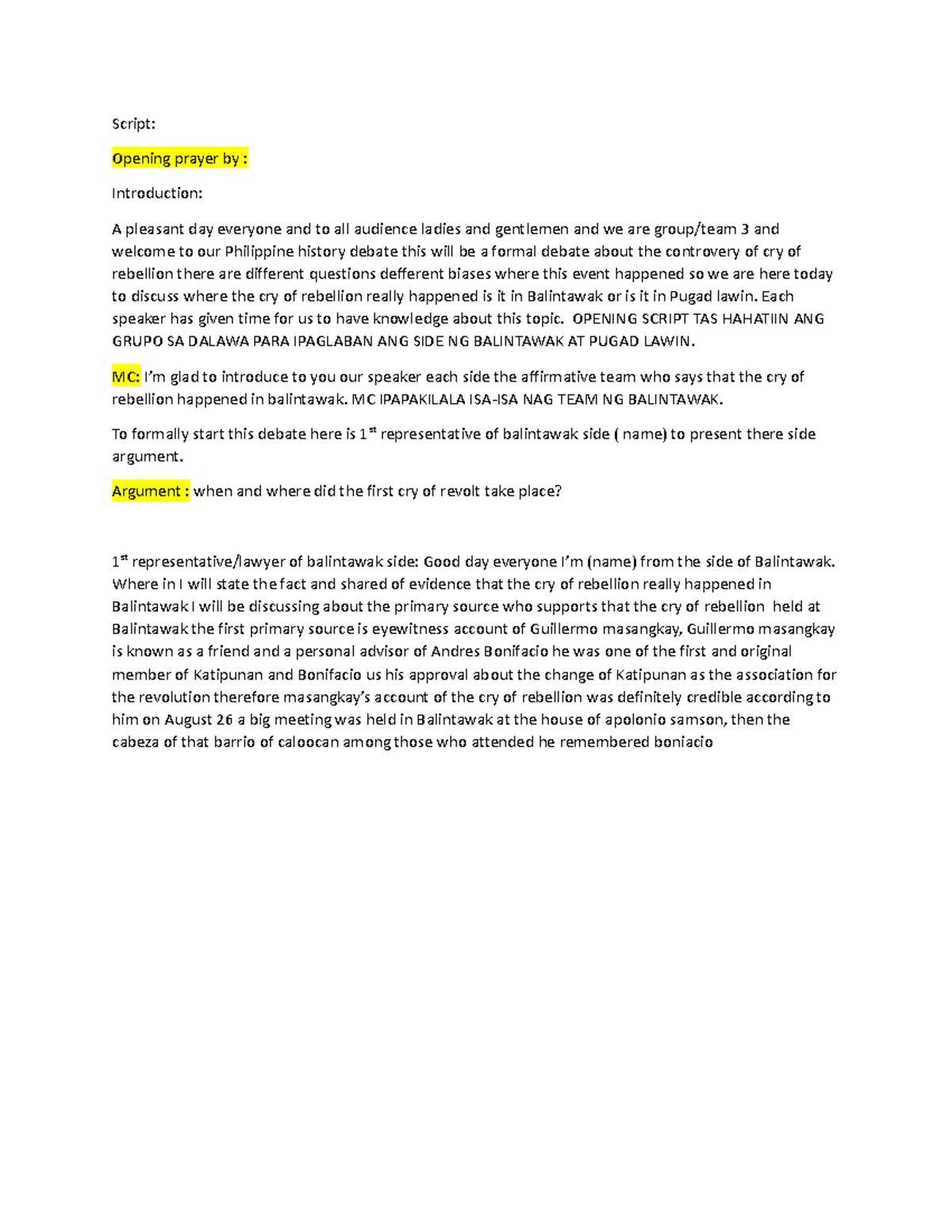 Team3 - asd - Script: Opening prayer by : Introduction: A pleasant day ...